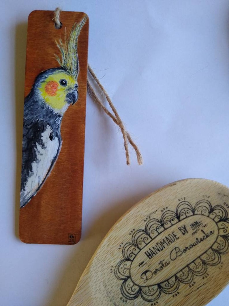 Botanical Book Mark Art. Cockatiel Book Mark.parrot Wooden Book Mark ...