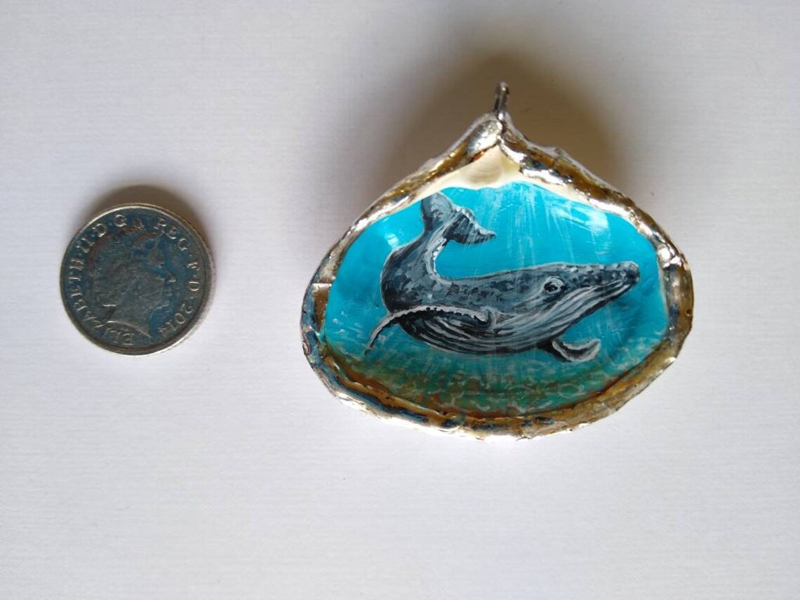 Sea Shell Whale Painting Pendant Handpainted. Sea Decoration - Etsy