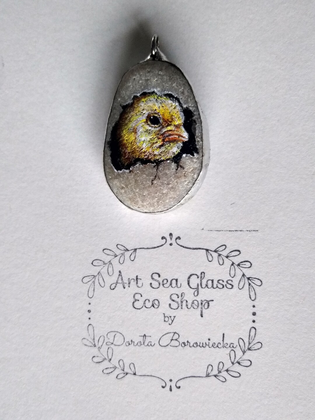 Sea Stone Miniature Art Rock.hand Painted Little Chick Bird on a Sea ...