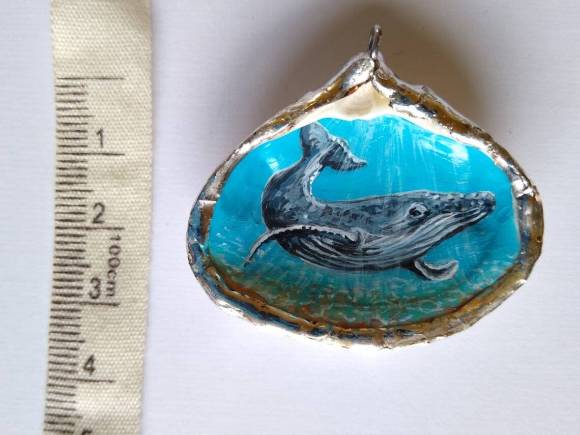 Sea shell whale painting pendant handpainted. sea decoration | Etsy