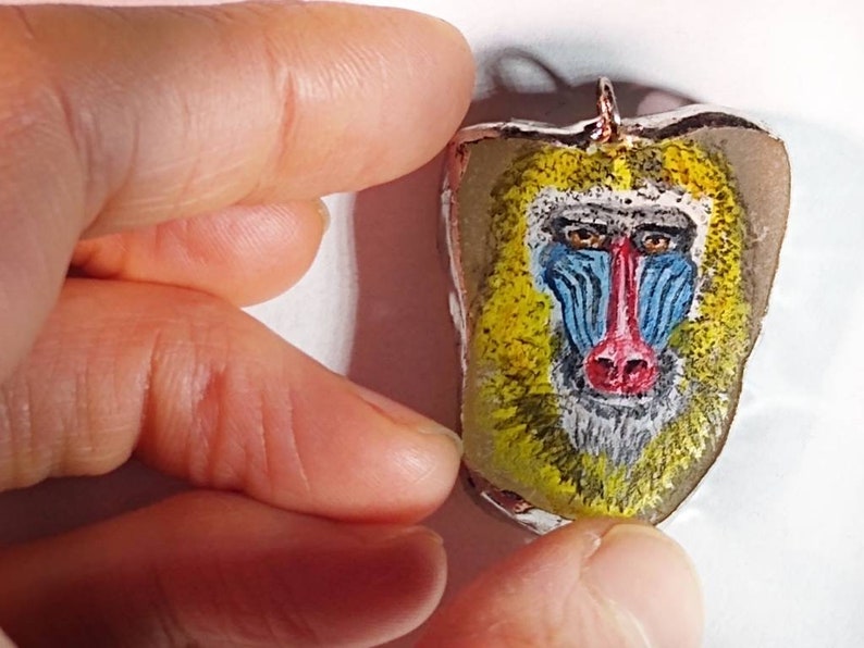 Sea Glass Miniature Art Rock.hand Painted Mandrill Sea - Etsy