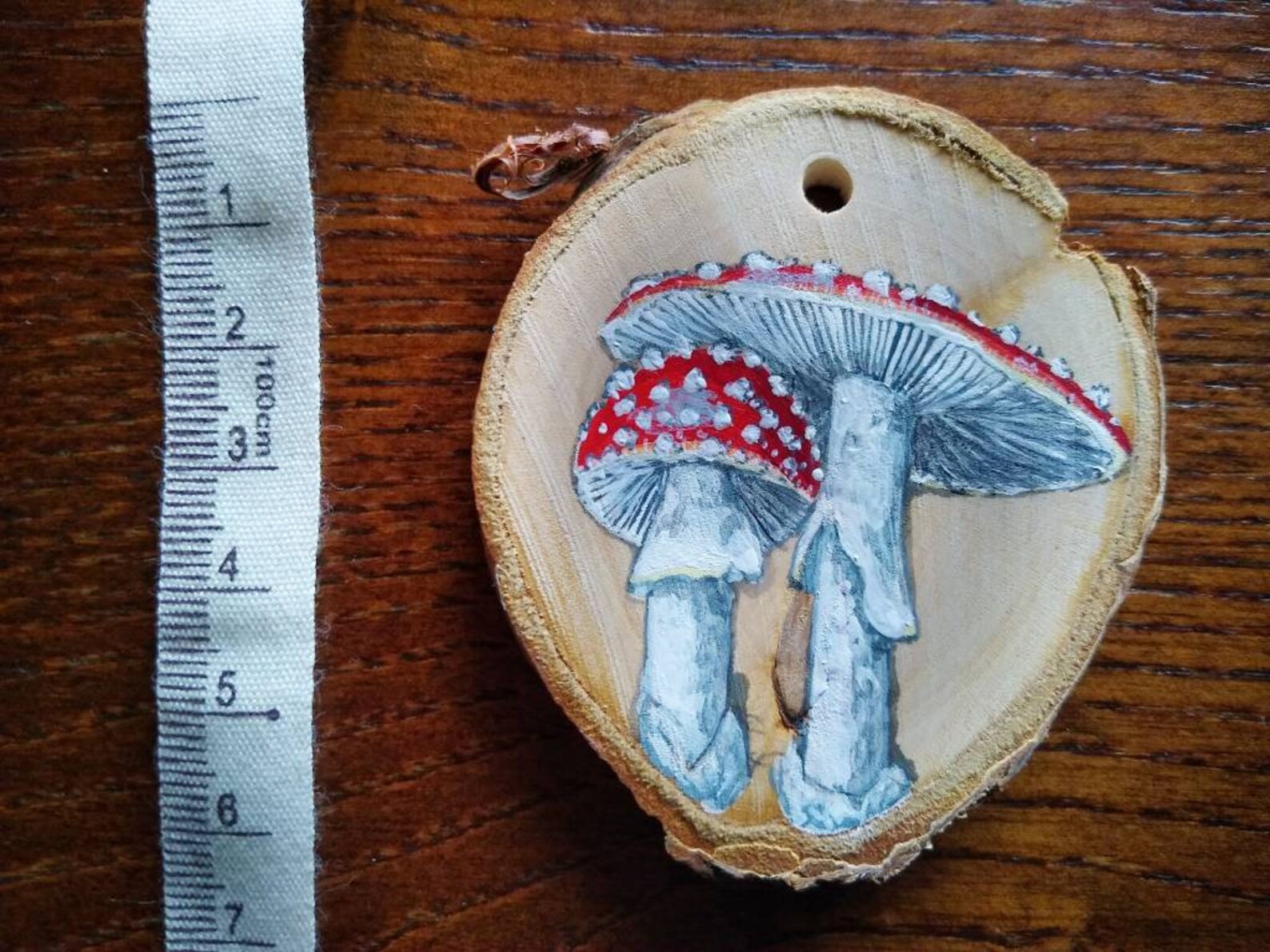 Hand Painted Red Mushroom on a Wooden Slice.wooden Christmas Tree ...