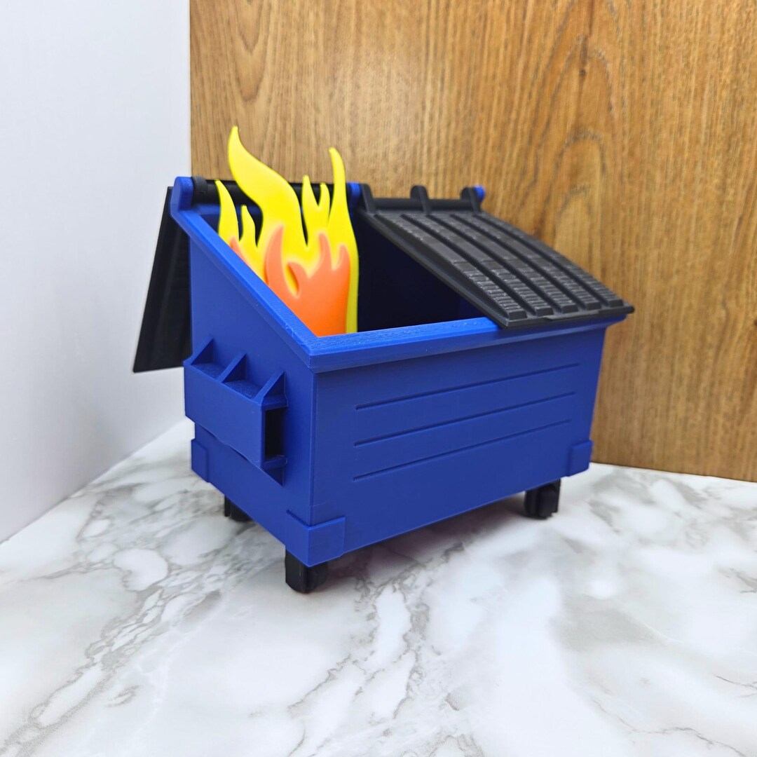 Dumpster Fire, Funny Desktop Dumpster Organizer With Rotating Casters ...