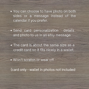 Personalized Photo Wallet Card, Custom Calendar Wallet Card Insert ...
