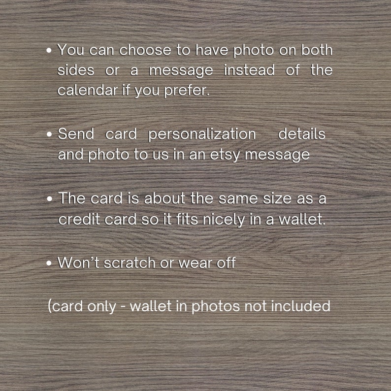 Personalized Photo Wallet Card, Custom Calendar Wallet Card Insert ...