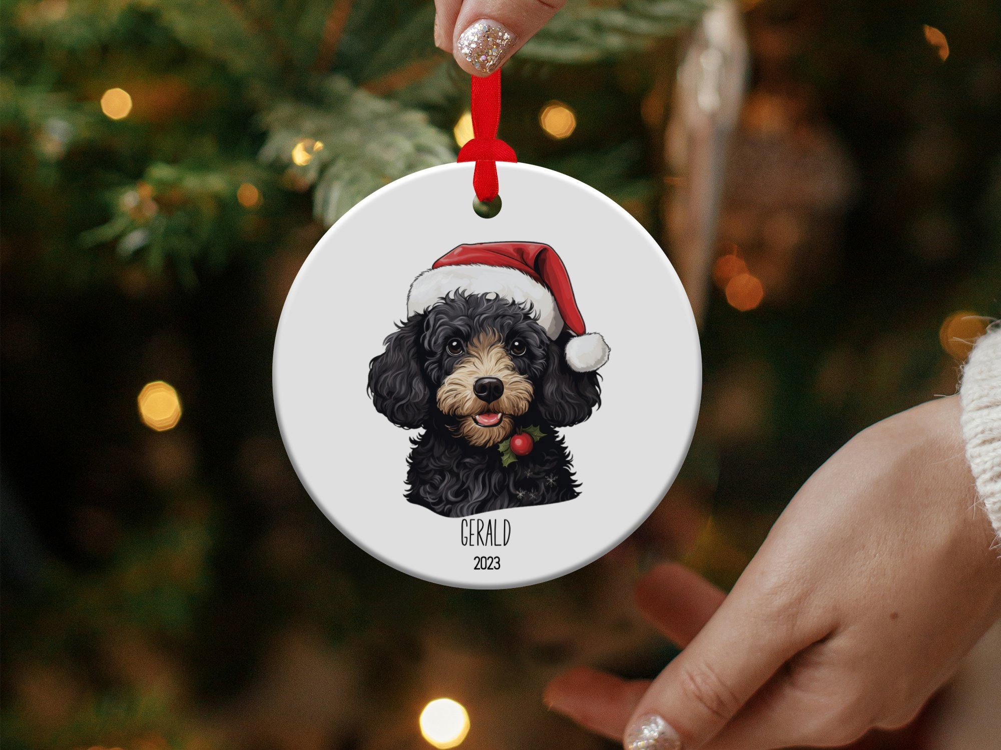 Dark Poodle Ornament, Personalized Dog Christmas Ornament, Black Poodle ...