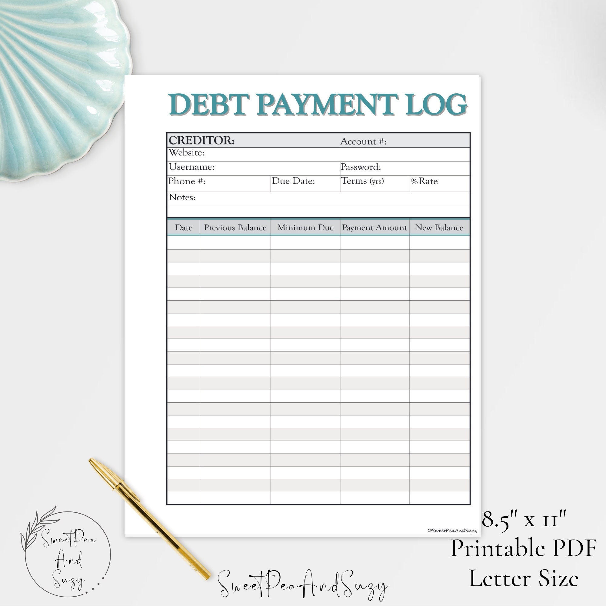 Debt Payment Log, Debt Tracker, Debt Snow Ball, Easy to Fill on ...