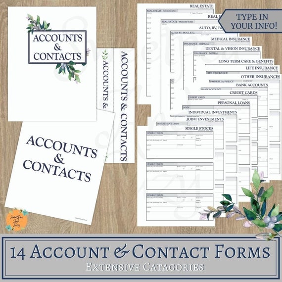 Accounts & Contact Information Forms 14 pgs of extensive | Etsy