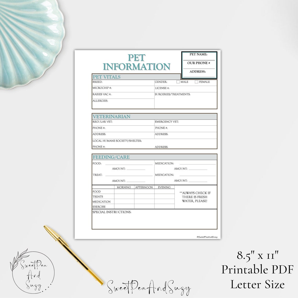 Pet Information Form, Pet Sitter, Dog Walker, House Sitter, Pet ...