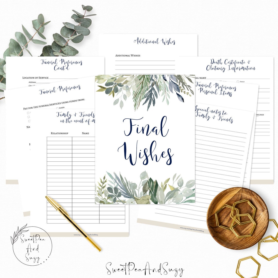 Final Wishes, Printable End of Life Planner to Fill in Your Funeral or ...