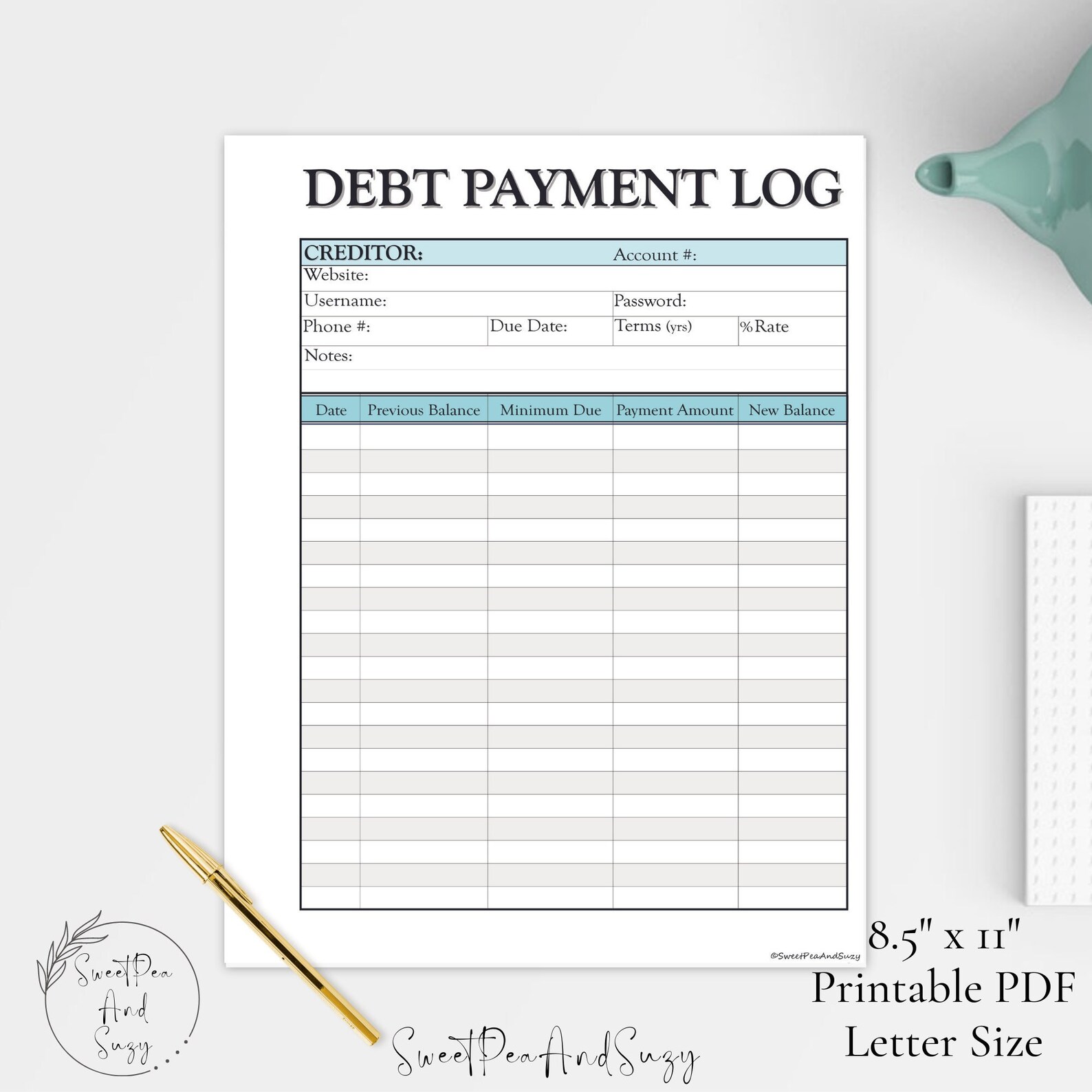 Debt Payment Log, Debt Tracker, Debt Snow Ball, Easy to Fill on ...