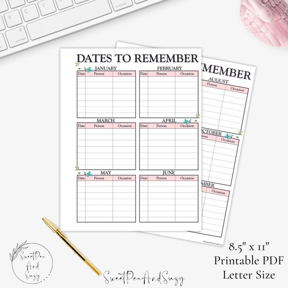 Important Dates To Remember Printable