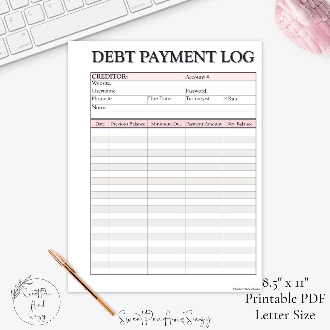Debt Payment Log, Debt Tracker, Debt Snow Ball, Easy to Fill on ...
