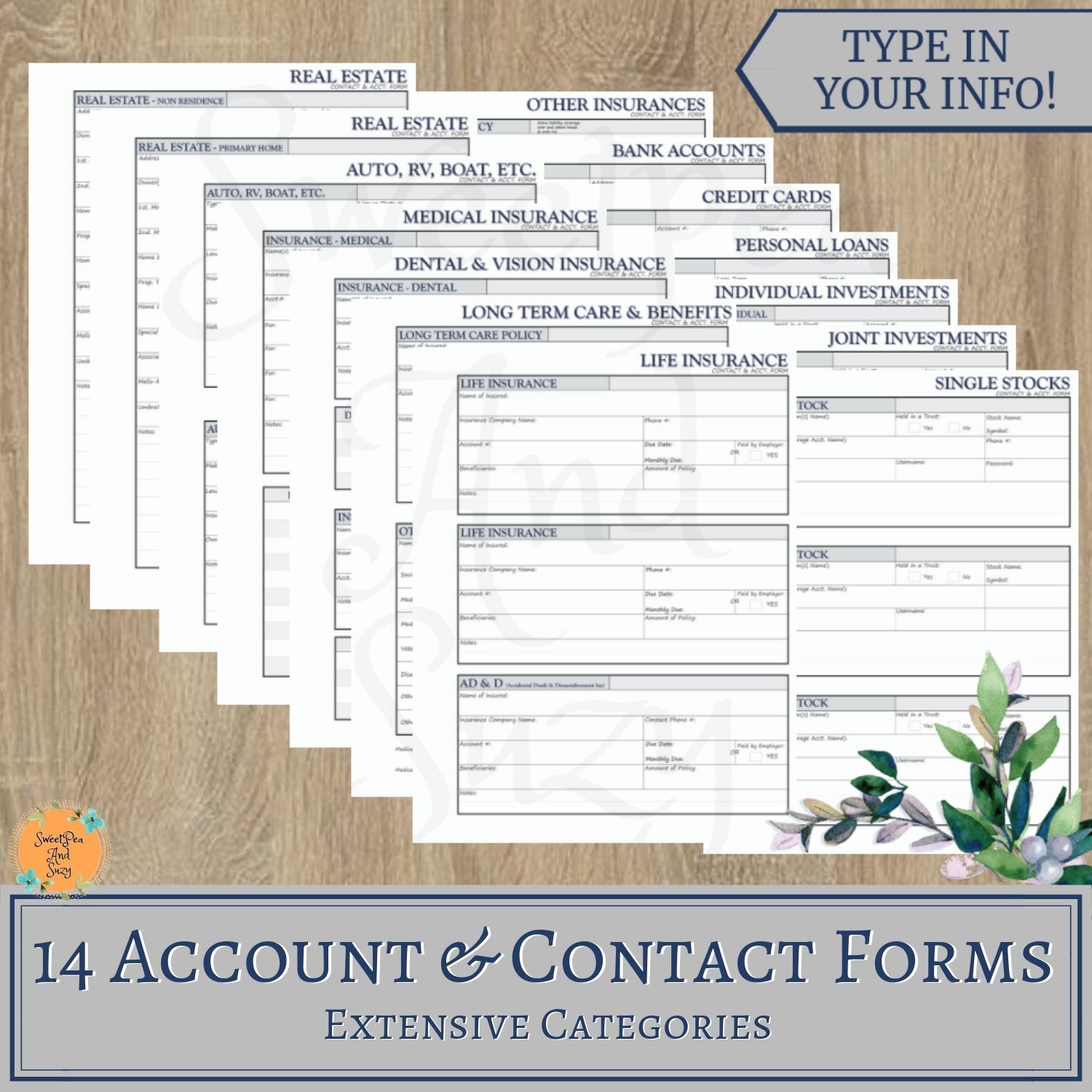 Accounts & Contact Information Forms 14 pgs of extensive | Etsy