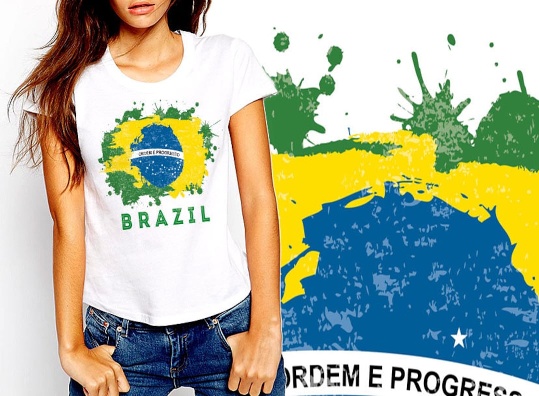 Brazil T-shirt Brazilian Flag Women Cotton Tee - Etsy