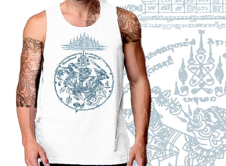 Muay Thai Tank Top Thai Boxing Diety Blue Yak Sant Circular - Etsy
