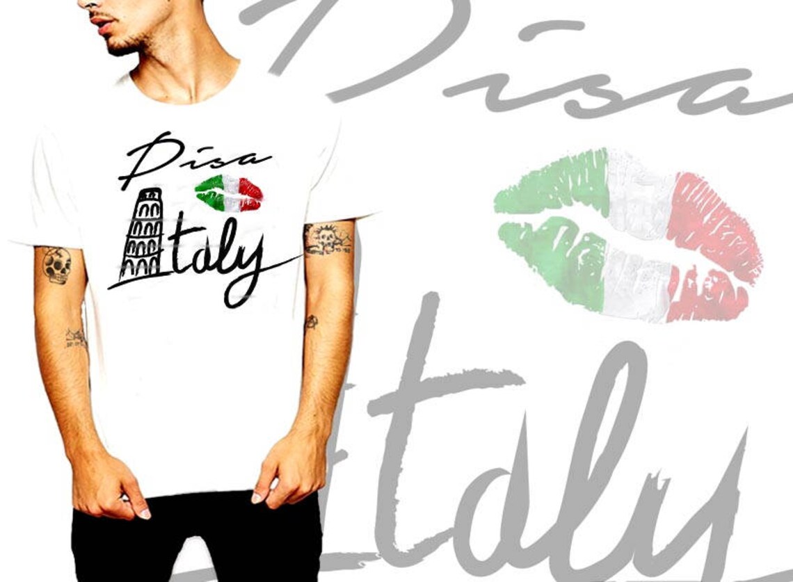 Italy T-shirt Leaning Tower of Pisa Italian Lips Italia Flag | Etsy