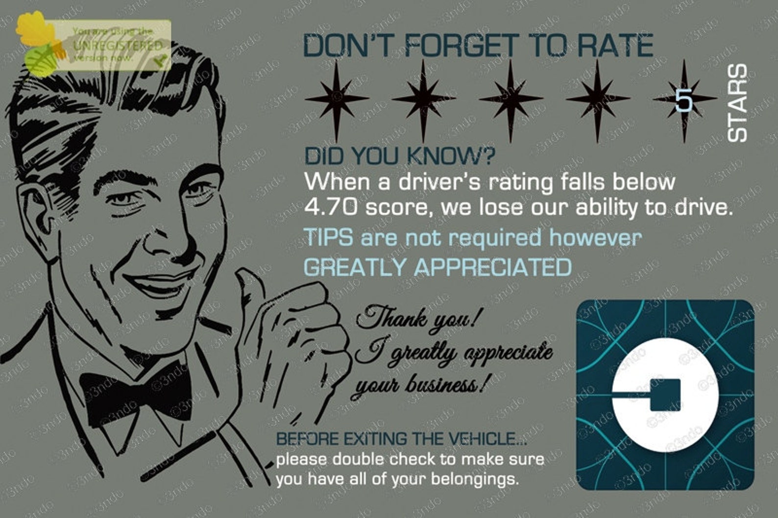 Uber or Lyft Tips and Ratings Placard Headrest Signs for Uber & Lyft ...
