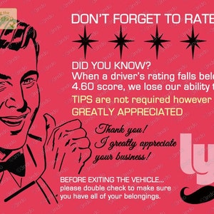 Uber or Lyft Tips and Ratings Placard Headrest Signs for Uber & Lyft ...