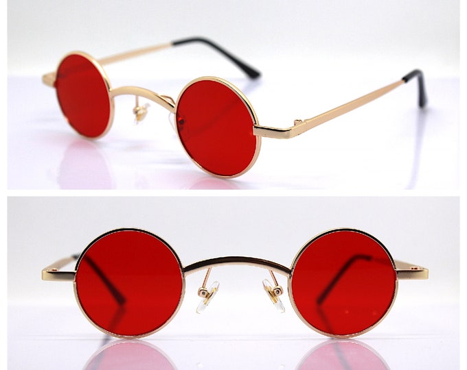 Small Round Sunglasses Man Woman Gold Frame Red Lens Steampunk - Etsy