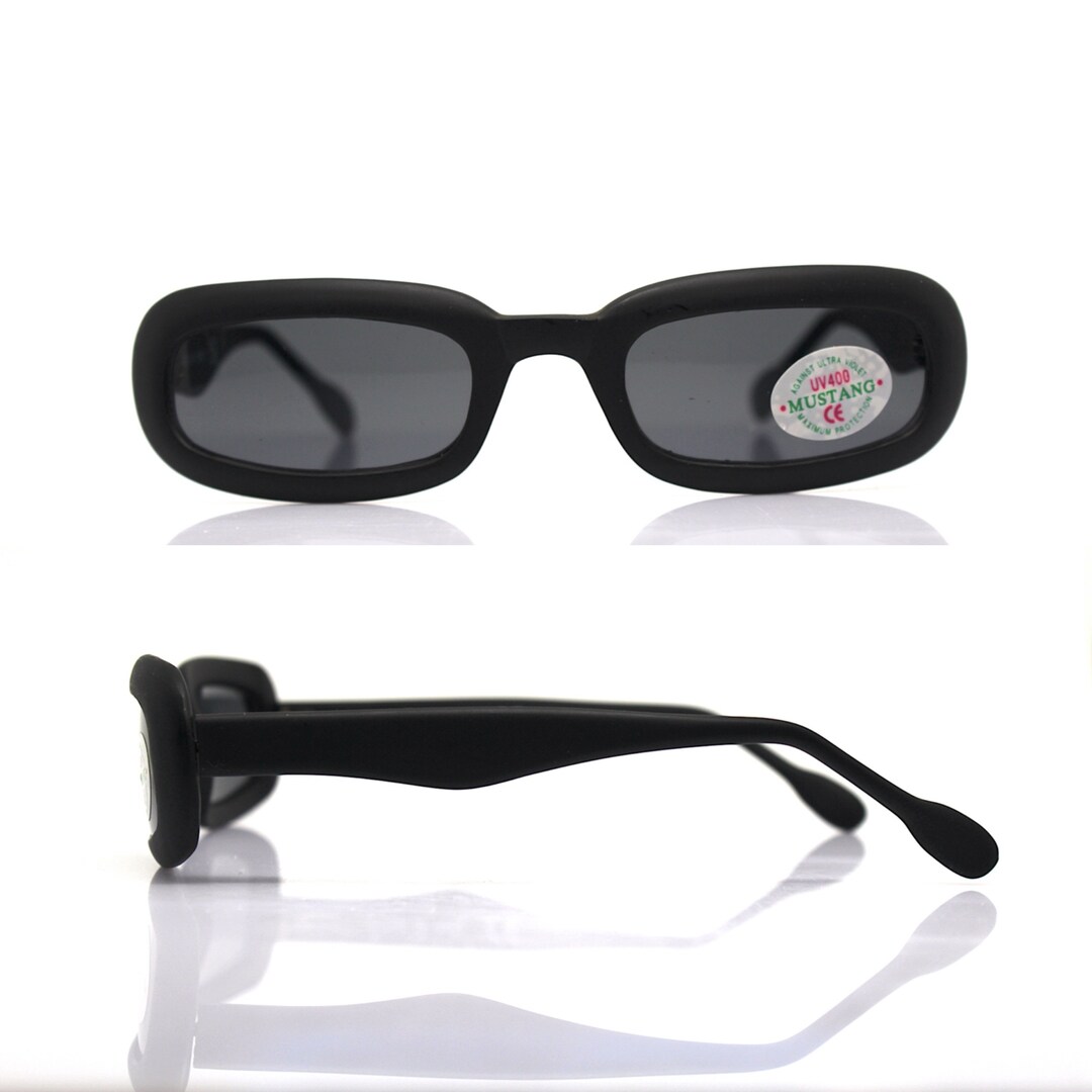 Low Rectangular Sunglasses Man Woman Matt Black Frame Black/smoke Lens ...