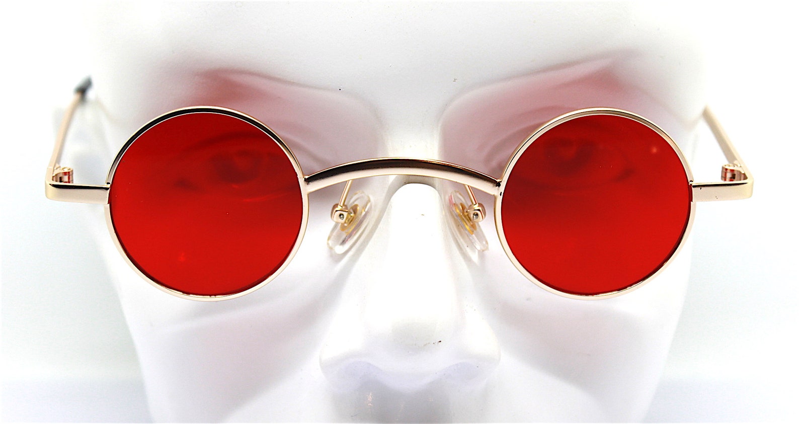 Small Round Sunglasses Man Woman Gold Frame Red Lens Steampunk | Etsy