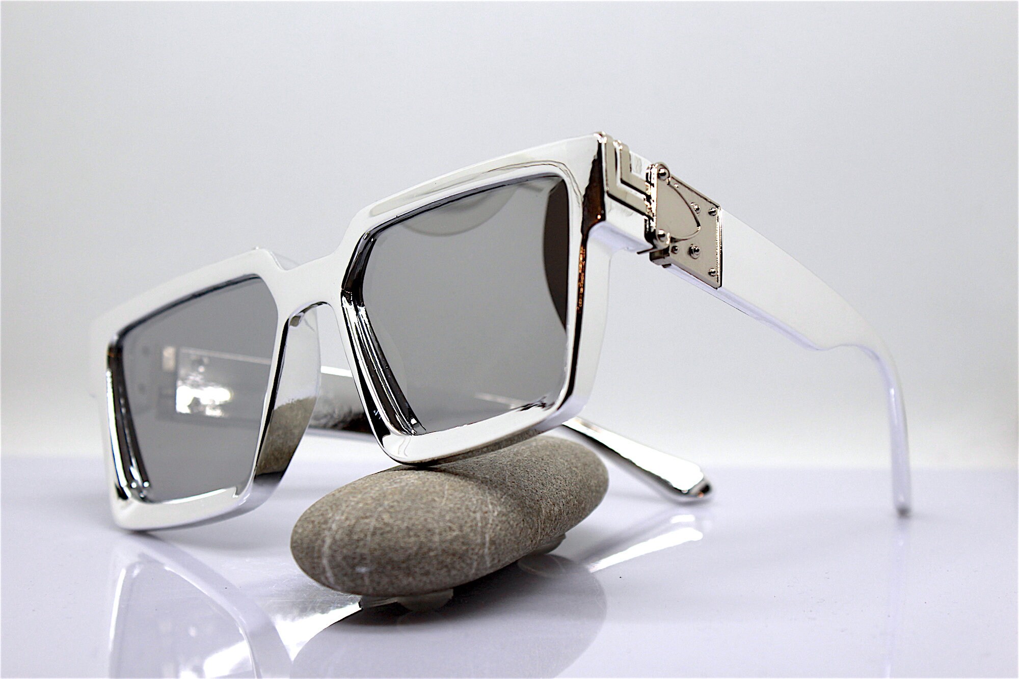 Big square sunglasses oversized man woman chromed silver frame mirrored ...