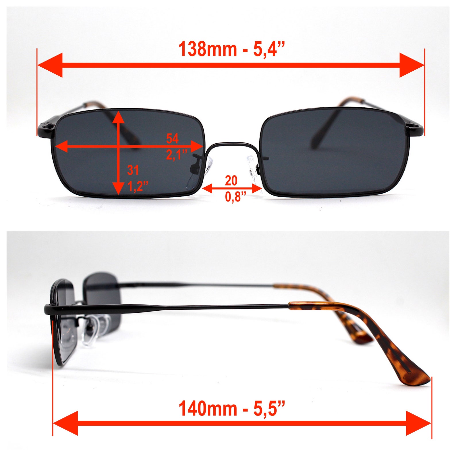 Rectangular Low Sunglasses Man Woman Black Frame Black Lens - Etsy