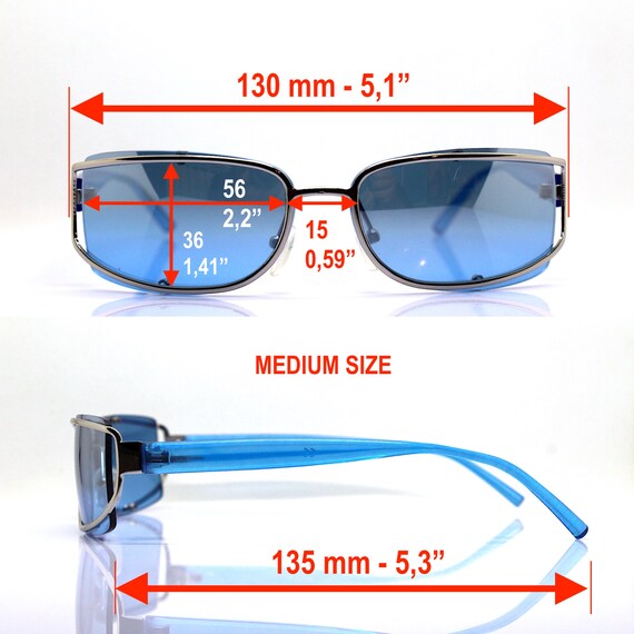 Rectangular sunglasses man woman metal silver and blu… - Gem