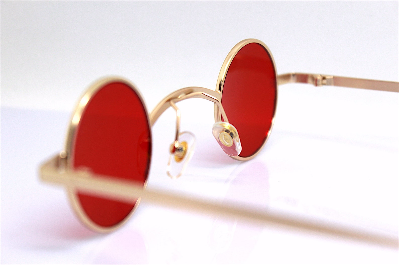 Small Round Sunglasses Man Woman Gold Frame Red Lens Steampunk | Etsy