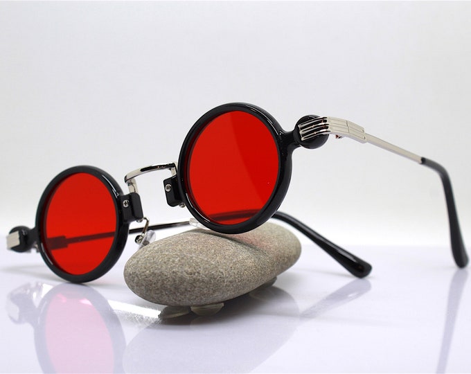 Small Round Sunglasses Man Woman Black Silver Frame Intense - Etsy