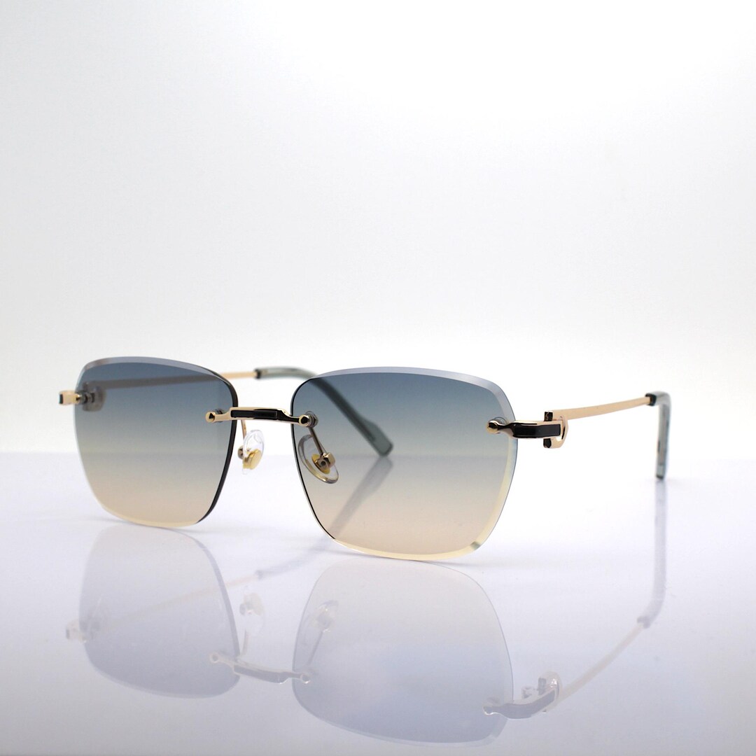 RIMLESS SQUARE SUNGLASSES - Clear Soft Gradient Green/yellow Lenses ...