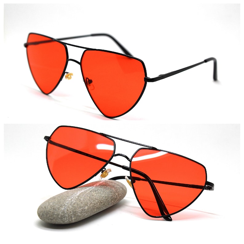 Triangle Diamond Shield Sunglasses Woman Man Black Gold Frame Red Black ...