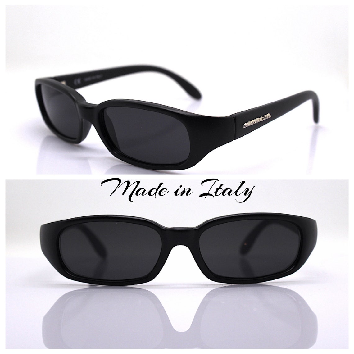 Made in Italy Small Size Rectangular Sunglasses Men Matt Black - Etsy