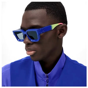 Big Square Sunglasses Oversize Man Woman Blue Rainbow Colorful Frame ...
