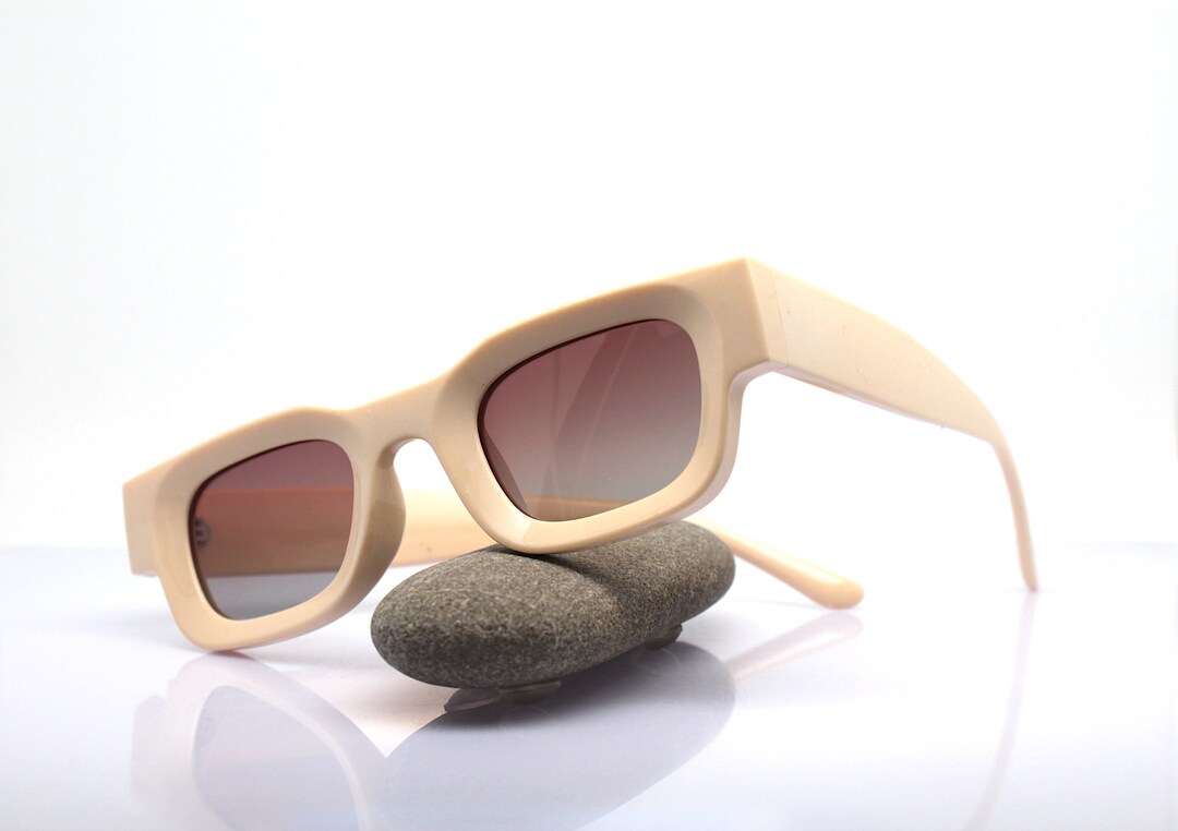 POLARIZED Small Square Rectangular Sunglasses Man Woman Ivory Beige ...