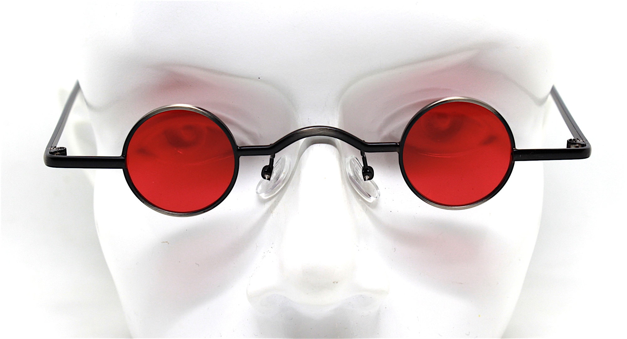 Small Round Vampire sunglasses man woman gunmetal frame red lens ...