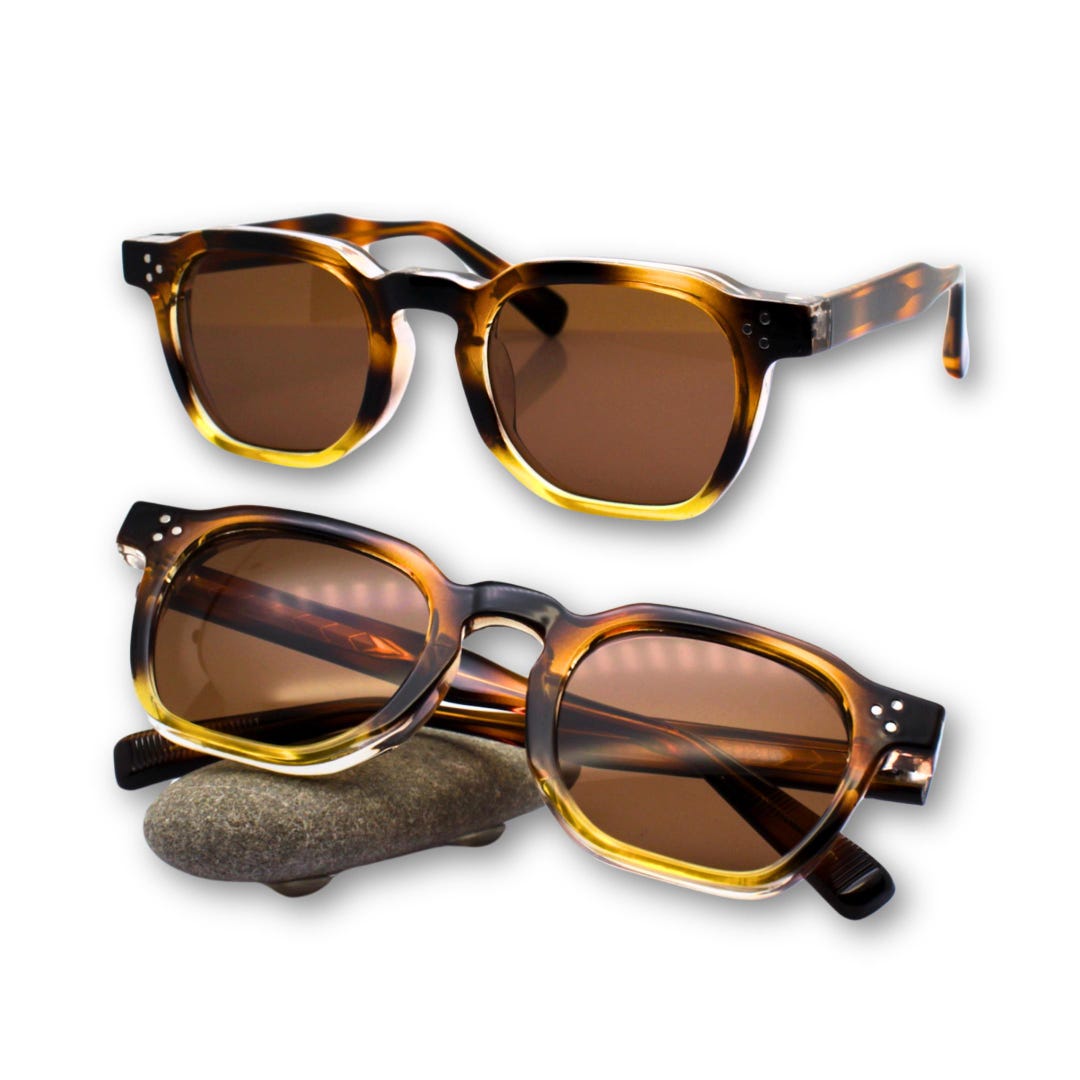 SQUARE OVAL SUNGLASSES Man, Thick Frame in Tortoise Yellow Amber Brown ...