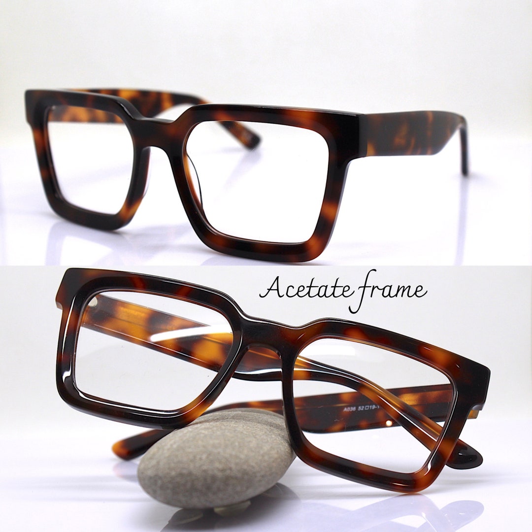 Classic Square Eyewear Optical Frame Brown Tortoise Acetate Frame Retro ...