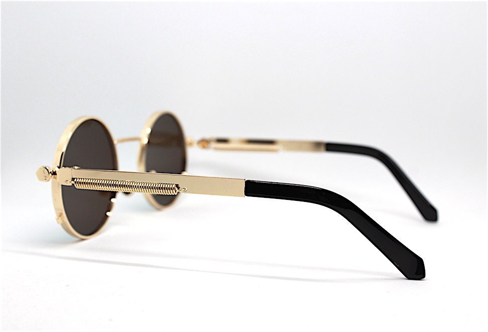 Round Sunglasses Man Woman Metal Gold Frame Mirror Blue Azure - Etsy