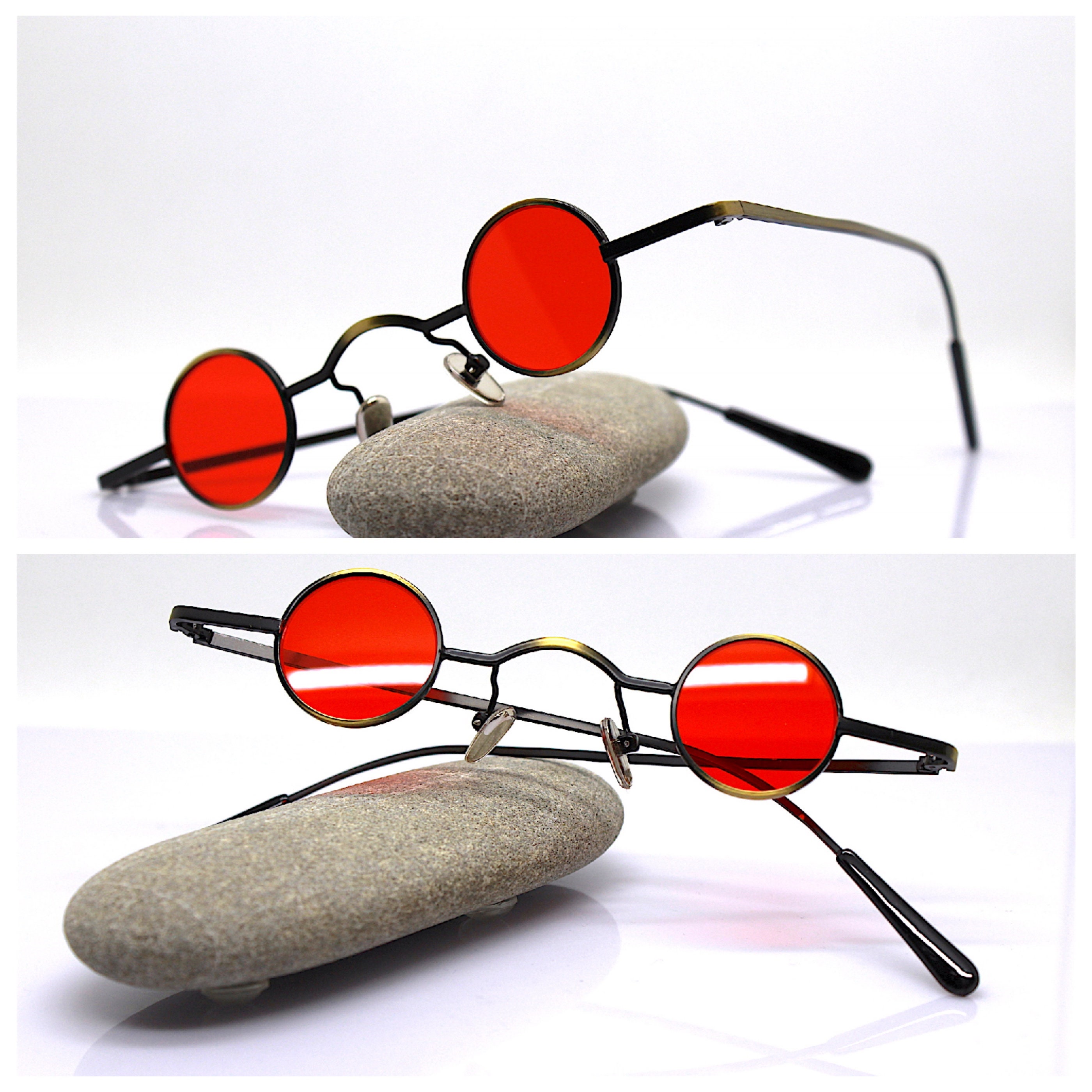 Small Round Vampire sunglasses man woman bronze frame red lens ...