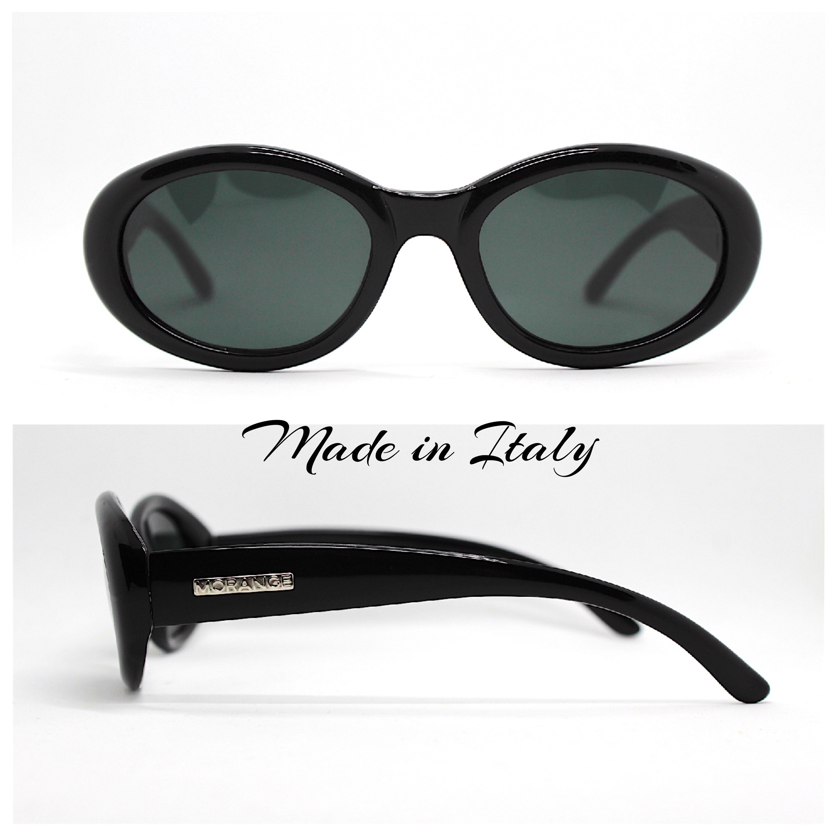 MADE IN ITALY oval sunglasses woman glossy black frame black glass lens ...