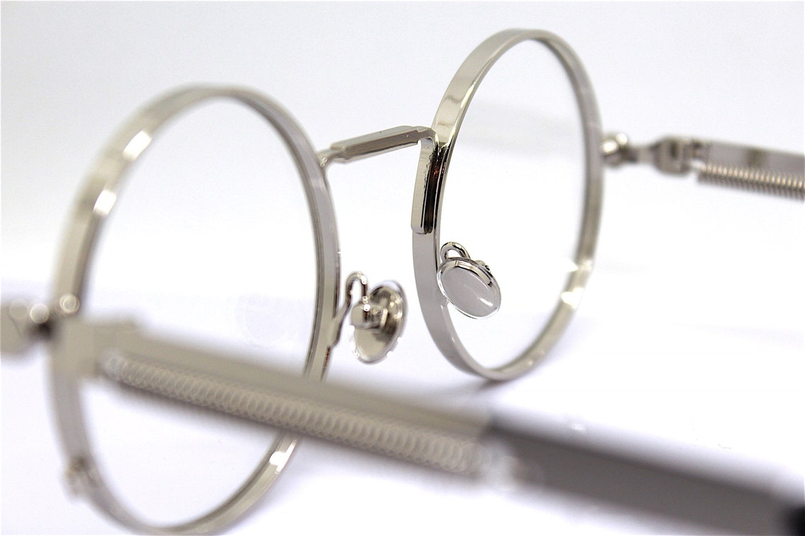 Round oval sunglasses man woman silver metal frame clear white | Etsy