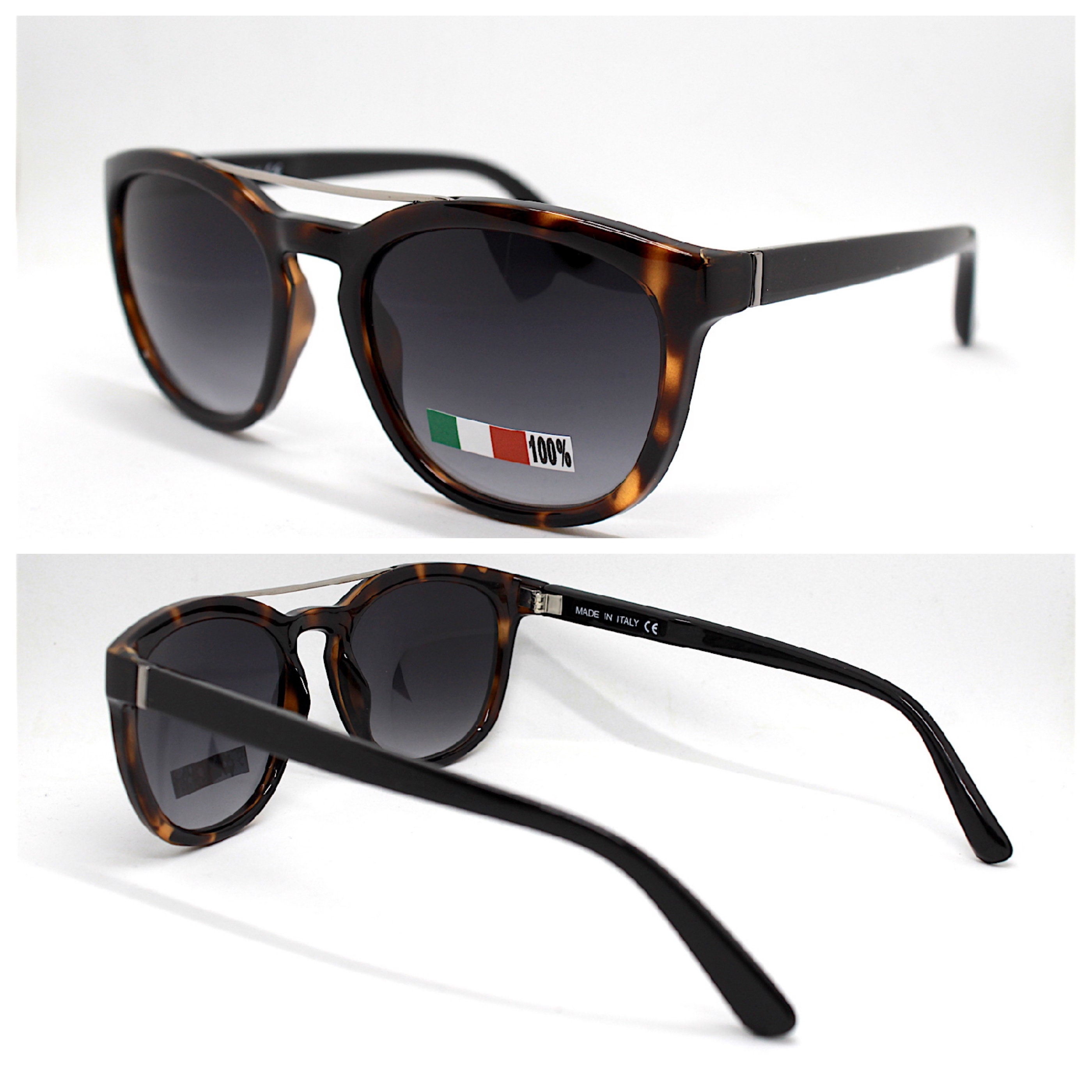 MADE IN ITALY men's pilot sunglasses round square tortoise black ...