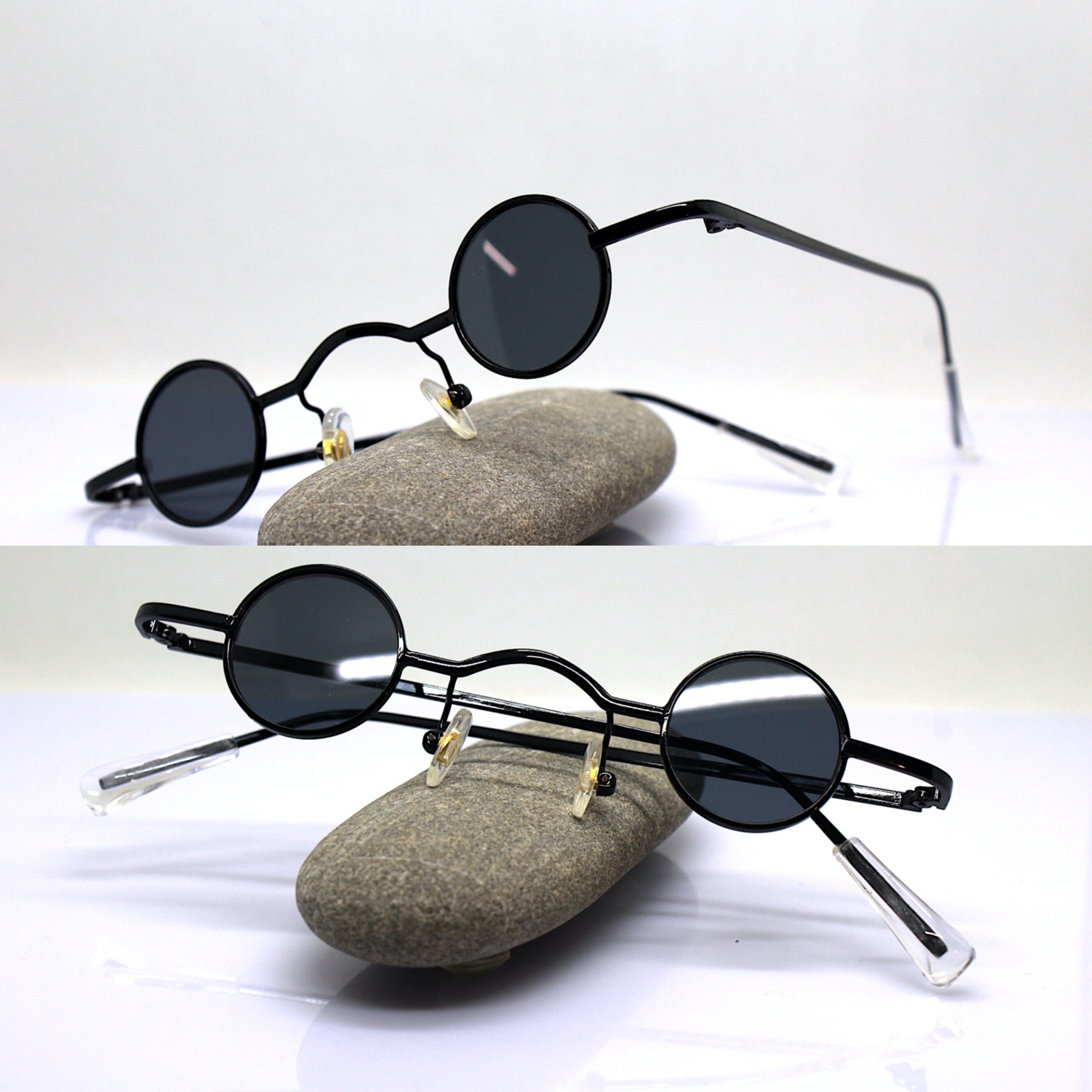 Small Round Vampire sunglasses man woman black matal frame black lens ...