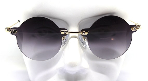 Rimless Round Sunglasses Man Woman Gold Metal Frame Black - Etsy