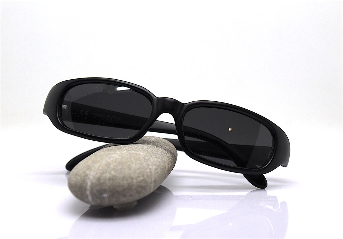 Made in Italy Small Size Rectangular Sunglasses Men Matt Black Frame ...