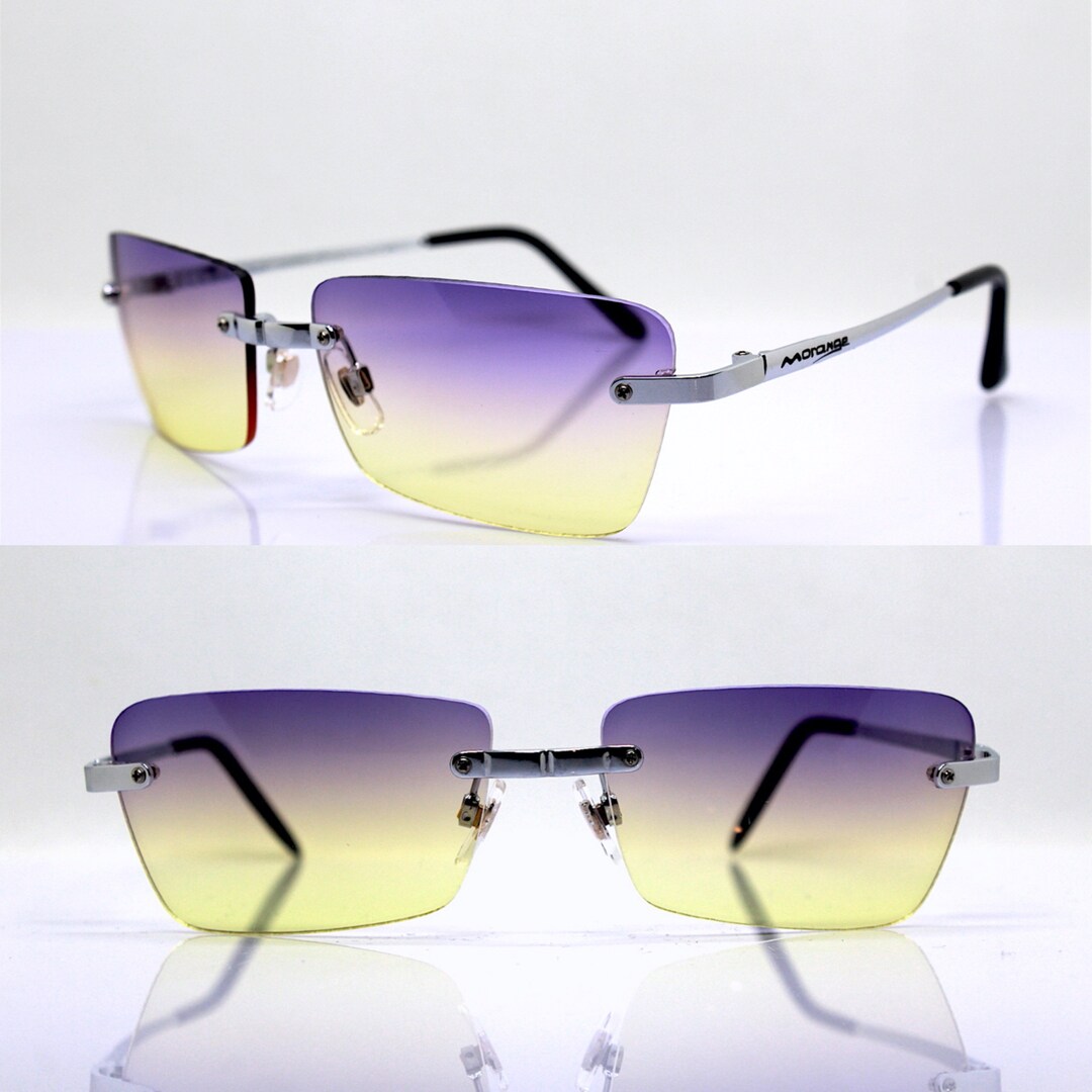 MADE IN ITALY Beveled Rectangular Rimless Sunglasses Man Woman Silver ...