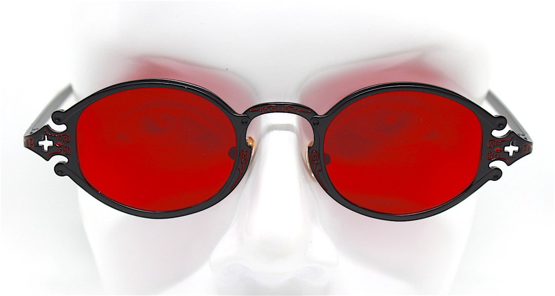 Round Small Oval Sunglasses Man Woman Black Metal Frame Etsy