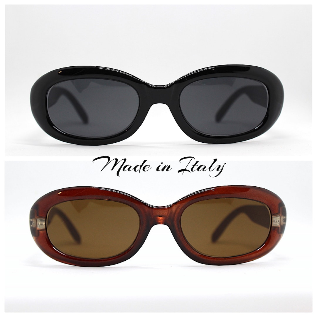 MADE IN ITALY Rectangular Oval Sunglasses Woman Black Brown Pearl Frame ...